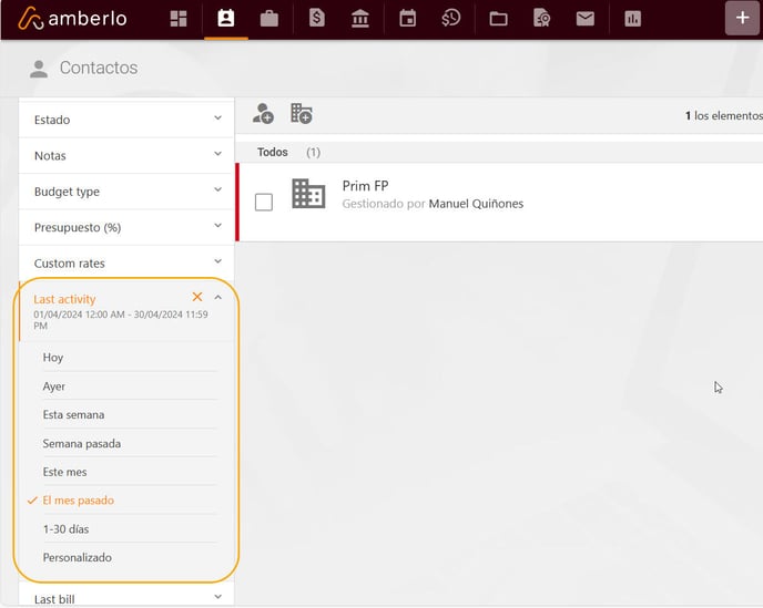 ¿Cómo filtro los contactos en función de su actividad más reciente?